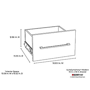 ClosetMaid SuiteSymphony Wood, Add On Accessory Modern Style, For Storage, Closet, Clothes, Size Units, Pure White/Satin Nickel, 16-Inch X 10-Inch Drawer