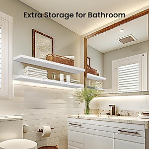 AMADA HOMEFURNISHING Floating Shelves, Wall Shelves for Bathroom/Living Room/Bedroom/Kitchen Decor, White Shelves with Invisible Brackets Set of 3 - AMFS08