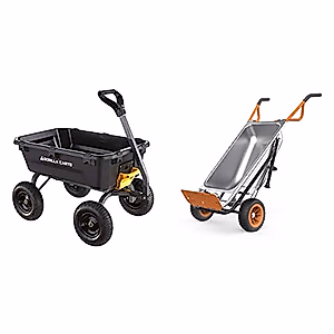 Gorilla Carts 7GCG-NF 7 Cu. Ft. Heavy-Duty Poly Garden Dump Cart with No-Flat Tires, Black (Amazon Exclusive) & Worx WG050 Aerocart 8-in-1 Yard Cart / Wheelbarrow / Dolly