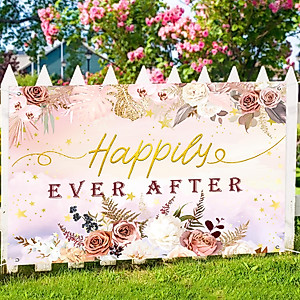 INNORU Happily Ever After Backdrop Banner, Mr & Mrs Wedding Party Photography Backdrop Poster Engagement Party Anniversary Bridal Shower Decorations Photo Booth Props 6x4ft