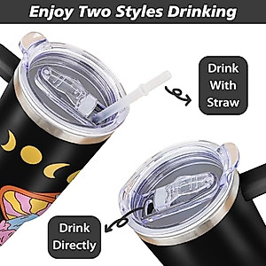thmasamwr Mushroom Tumbler with Lid and Straw, Stainless Steel Mushroom 40oz Tumbler with Handle, Black Mushroom Travel Coffee Mug Mushroom Gifts Cups for Women and Men