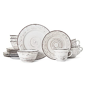 Pfaltzgraff Trellis White 16-Piece Dinnerware Set, Service for 4, Distressed White & Pfaltzgraff Trellis Serving Platter, 13.75 inch, White & Pfaltzgraff Trellis Serving Bowls, Set of 3, White
