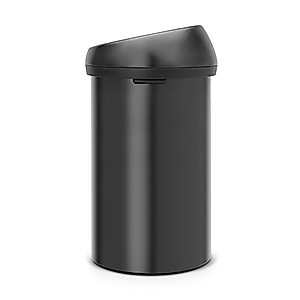 Brabantia 16 Gallon Large Kitchen Touch Top Trash Can (Matt Black) Removable Lid, Soft-Touch Open Garbage Can