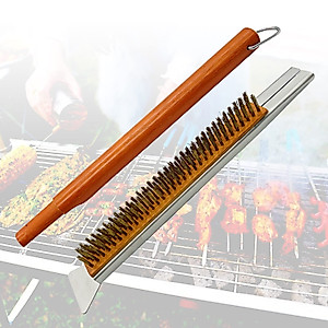 Weiwavivi 21'' Pizza Oven Brush,Brass bristles Pizza Stone Cleaning Brush with Scraper,Outdoor Pizza Oven Accessories