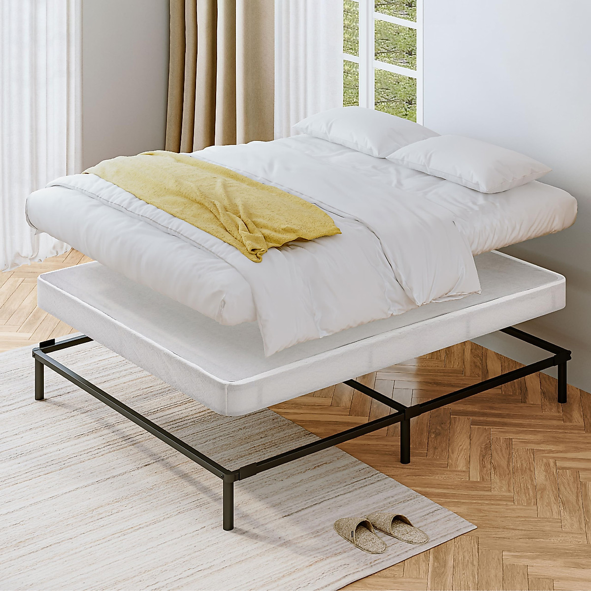 EGOHOME 5 Inch Queen Easy Assembly, Sturdy Mattress Foundation, Strong Steel Metal Frame, Black Box-Springs