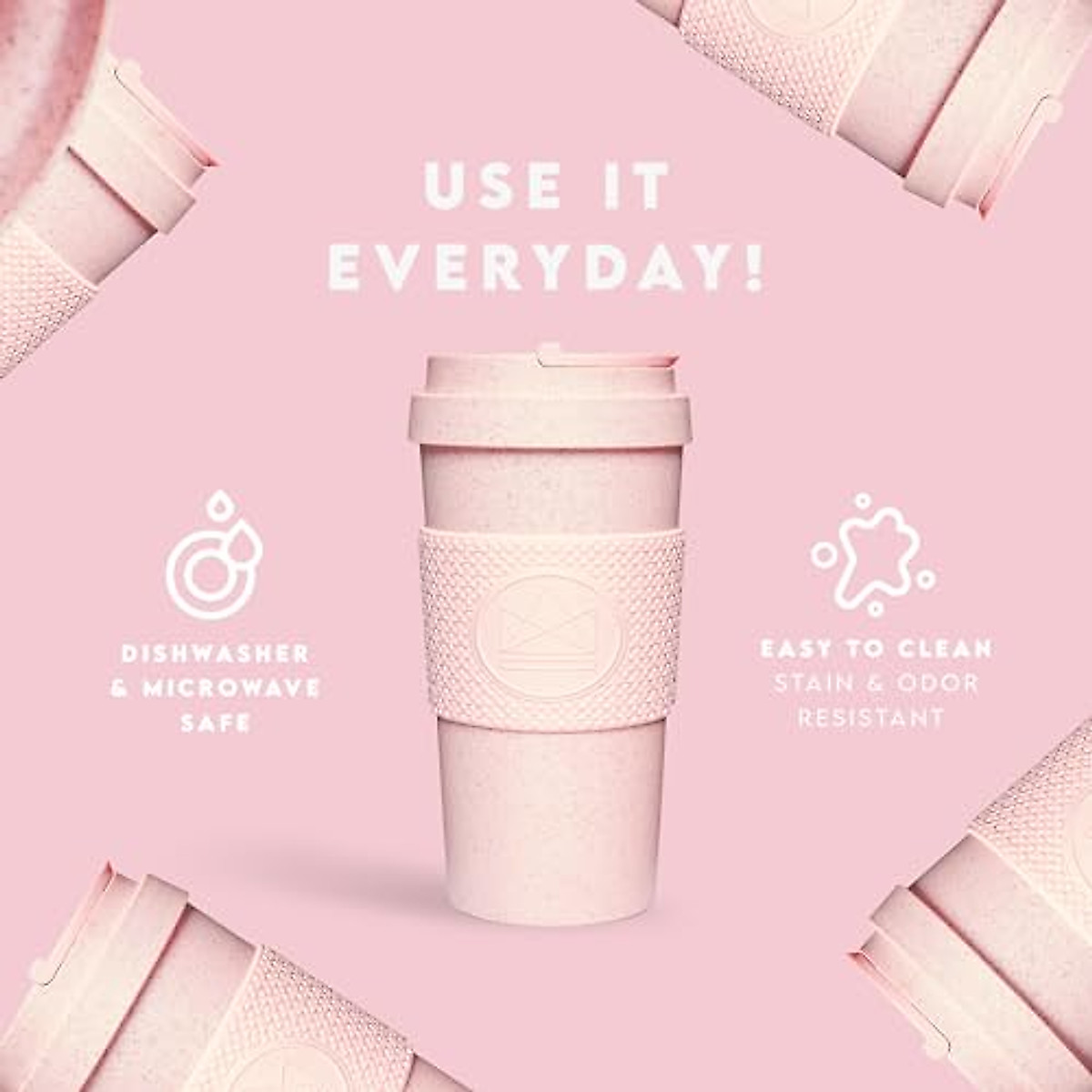 Neon Kactus Travel Coffee Mug| Double-Walled, Reusable Coffee Cup with Leakproof Lid (Wheat Straw - Pink Flamingo, 16oz (Pack of 1))