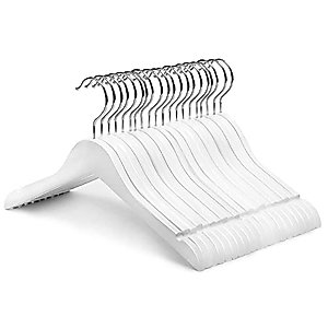 Nature Smile 20 Pack 14 Inches Juniors Preteen Older Children Wooden Clothes Hangers Wood Dress Shirt Hanger Coat Jacket Hangers with Notches and 360° Swivel Anti-Rust Chrome Hook (White)