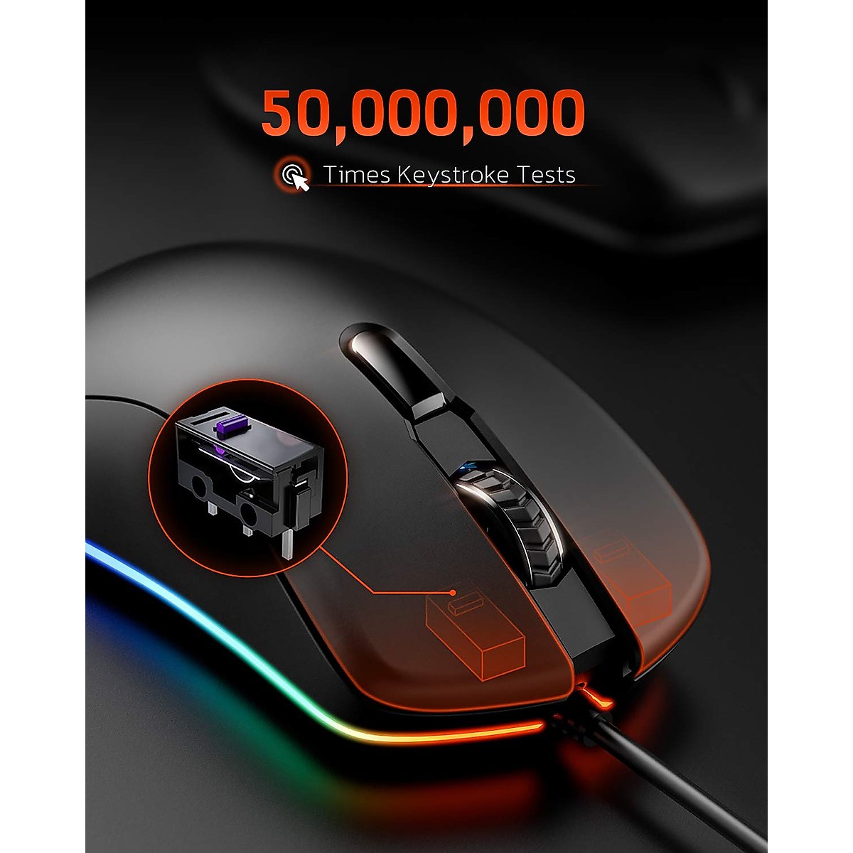 DAREU Wired Gaming Mouse, 6400DPI,6 Programmable Buttons, Ergonomic RGB Gaming Mouse with 16.8 Million Chroma 7 Backlit for PC, Laptop, and Notebook