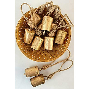 Carfar Handicrafts Set of 10 Vintage Rustic Tin Bells Wall Hanging Décor 6cm Big Bells On Jute Rope Cylinder Shape