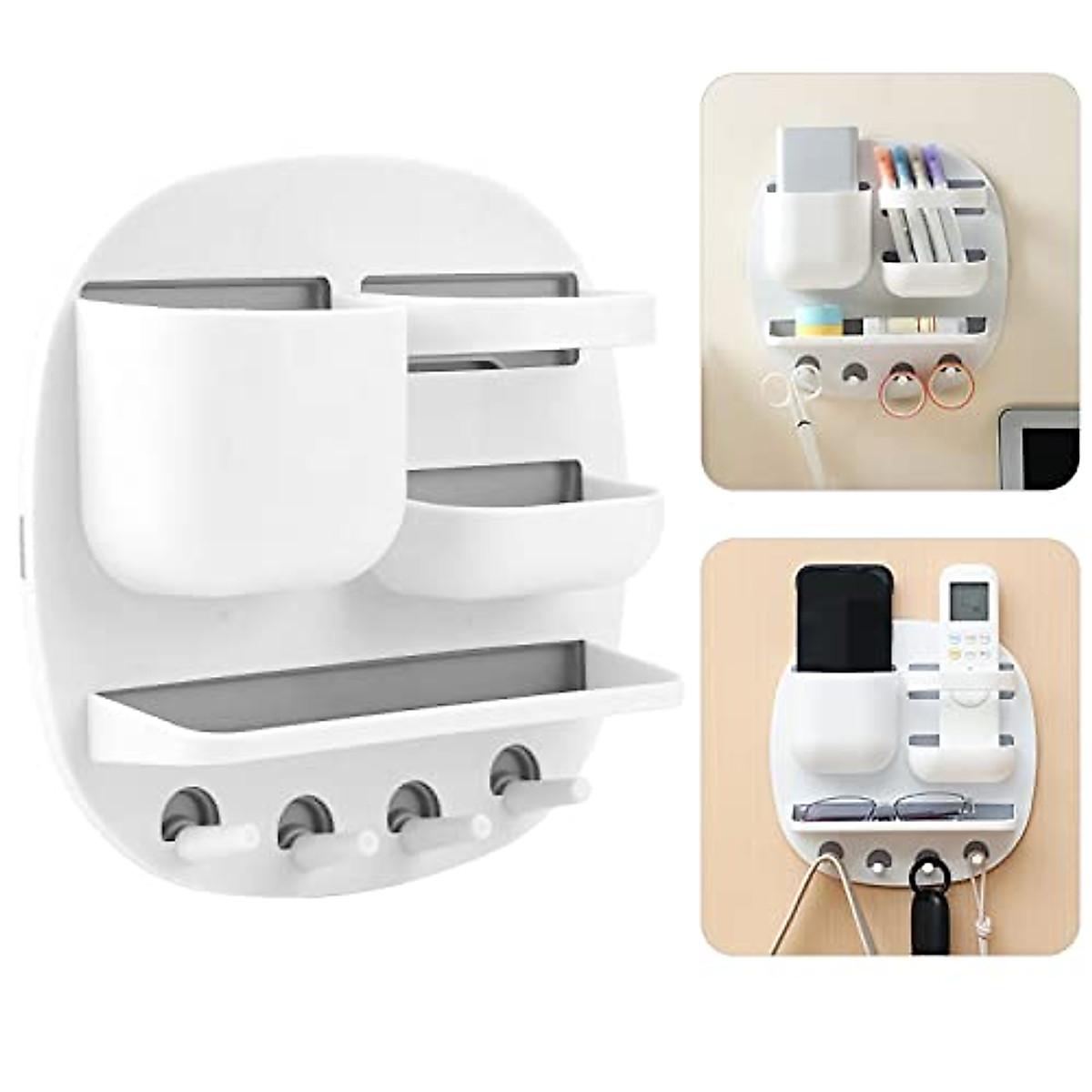 Wall Mount Shelf Accessories Organizer Self-Stick Bedside Storage Organizer for Earphone, Cell Phone Next to Bed & Table Dorm(White)