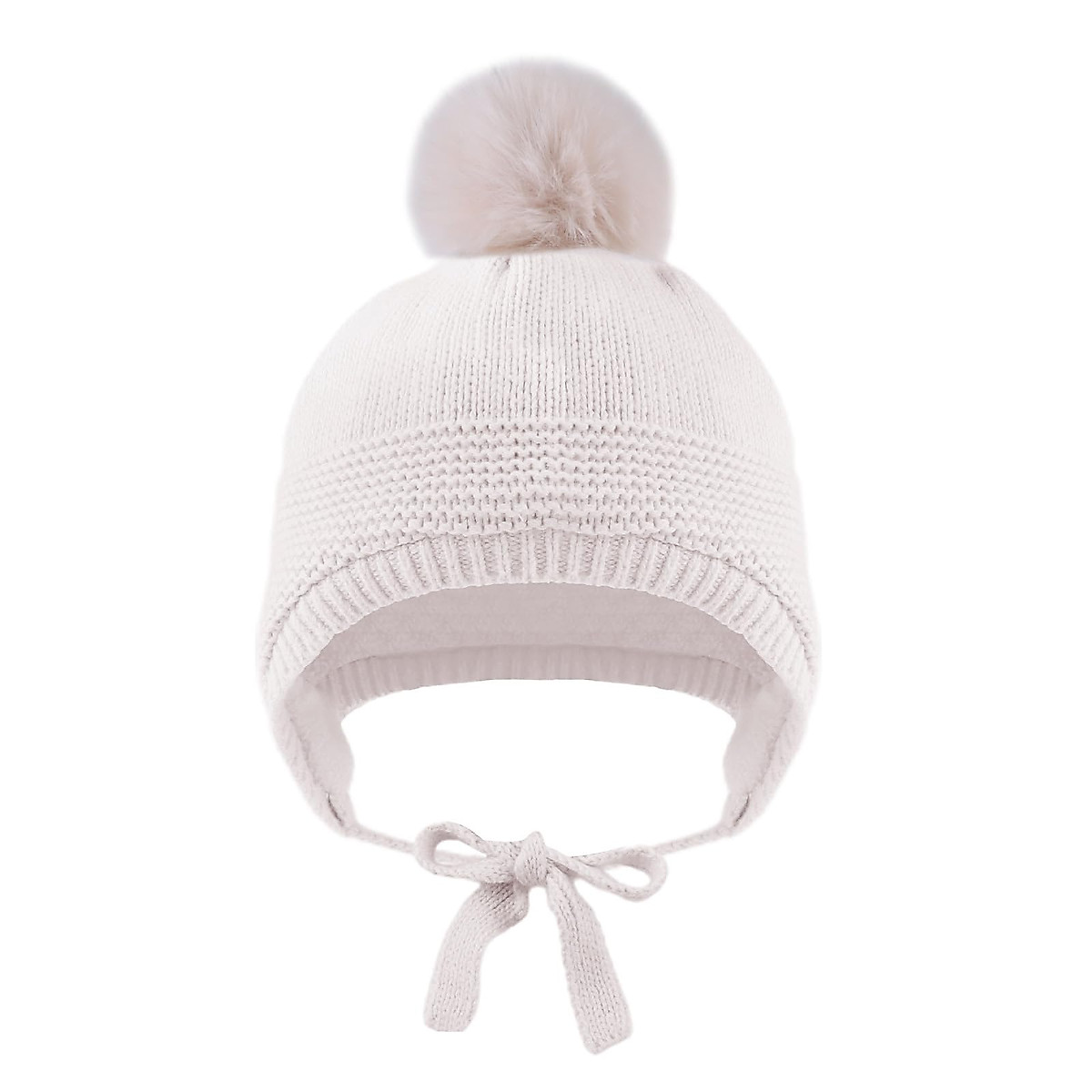 Basic Winter Baby Beanie Gloves Boys Girls Knitted Hat Pompom Kids Earflap Hats Warm Infant Toddler Beanie Mittens Set(White(Hat+Gloves),S)