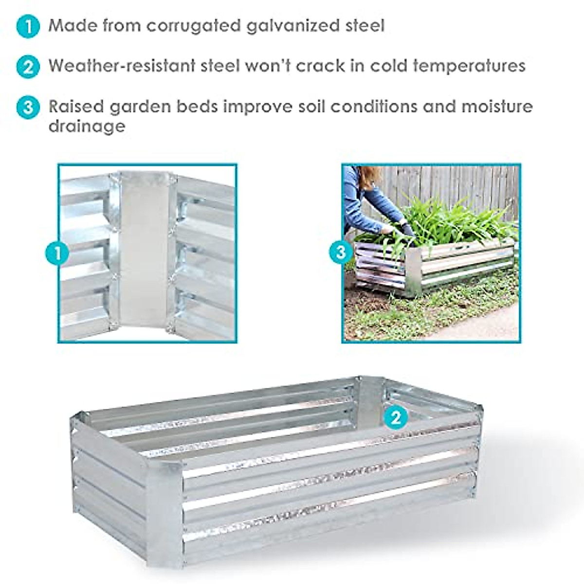Sunnydaze Corrugated Galvanized Steel Raised Garden Bed - 48-Inch x 11.75-Inch Rectangle Planter for Plants, Vegetables, and Flowers - Silver