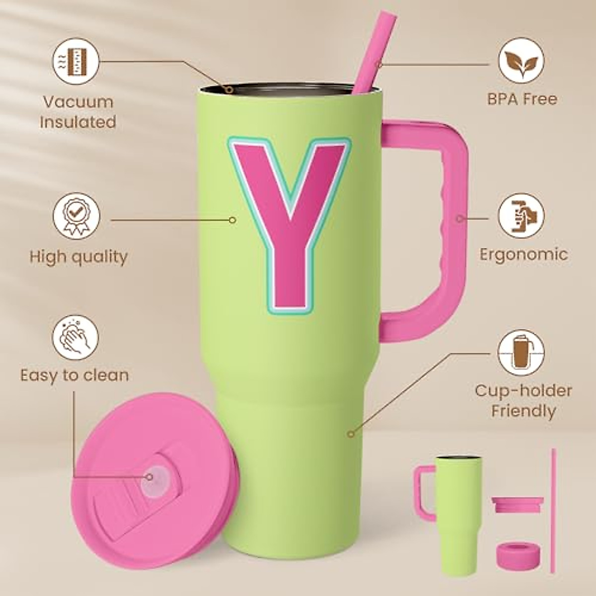 SANDJEST Stainless Steel Slider Tumbler With Handle 40oz & Jewelry Case with Initial Y