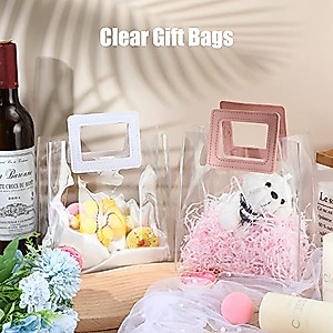 24 Pcs Clear Gift Bag with Handle, Small Transparent PVC Gift Bag Heavy Duty Bulk Tote PVC Bag Plastic Reusable Gift Wrap Bags Shopping Bags for Wedding, Bridal Baby Shower Party Favor, 7 x 4 x 8 Inch