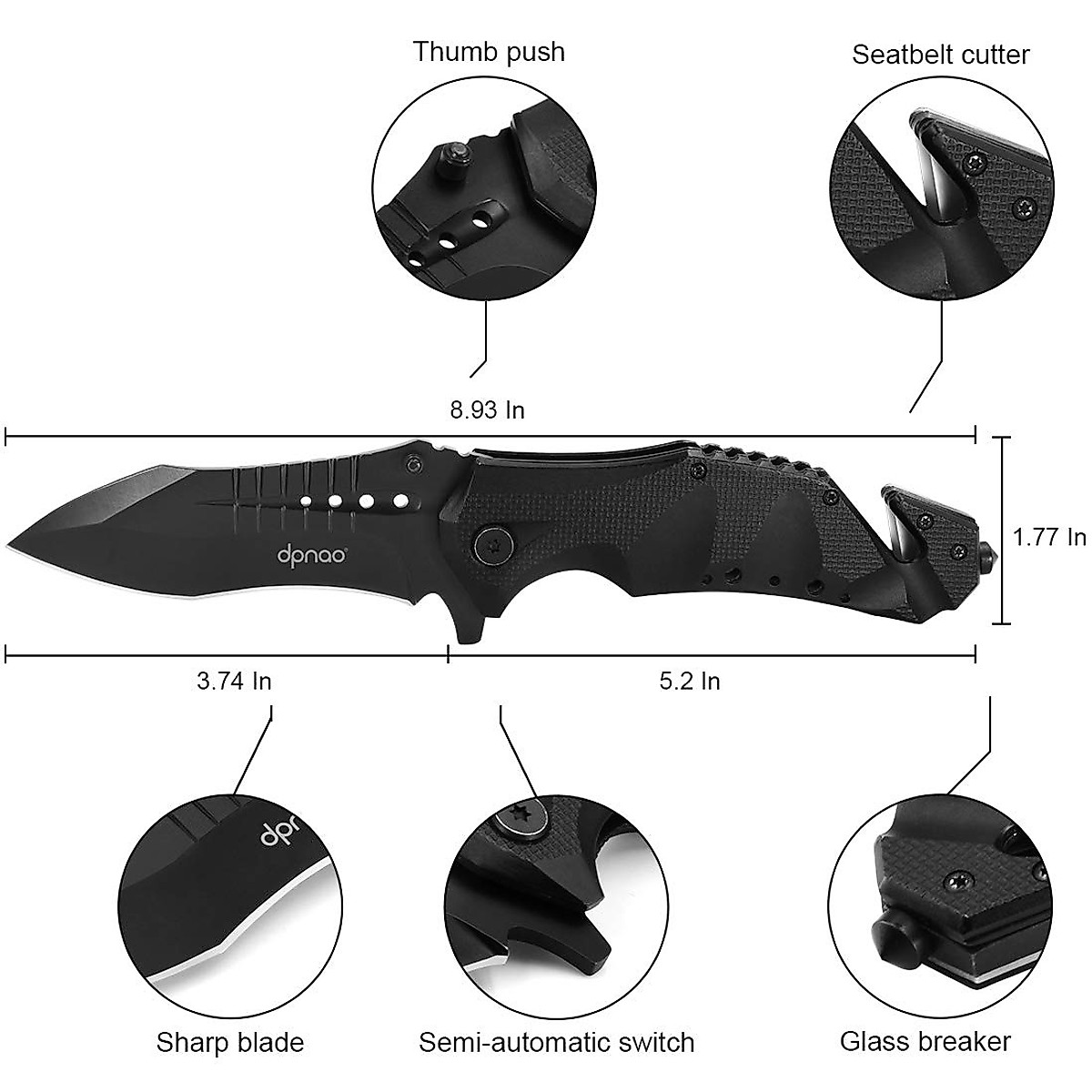 dpnao DP-10 Folding knife Portable Pocket Escape Emergency Survival Glass Breaker Reversible Clip Good for Camping