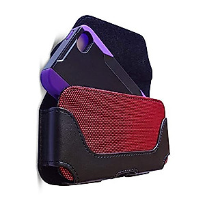 AIScell Red Black Oversize Leather Pouch Holster Belt Loop Case Universal Faux Leather Horizontal Cellphone Belt Clip Hip Holster for Smartphones 7.00X3.60X0.60 Inches Fits Phone with Thick Cover
