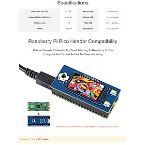 Coolwell Waveshare 1.14inch LCD Display Module for Raspberry Pi Pico, Embedded ST7789 Driver, 65K RGB Colors, 240×135 Pixels, Using SPI Bus