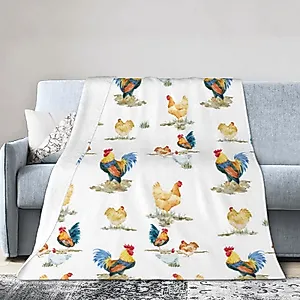 Chicken Rooster Blanket, Rustic Soft Warm Bed Bedding Throw Blankets Girls Boys Gifts for Couch Bedroom Sofa Office, All Season Cozy Flannel Plush Blanket for Kids Adults, 50"X40"