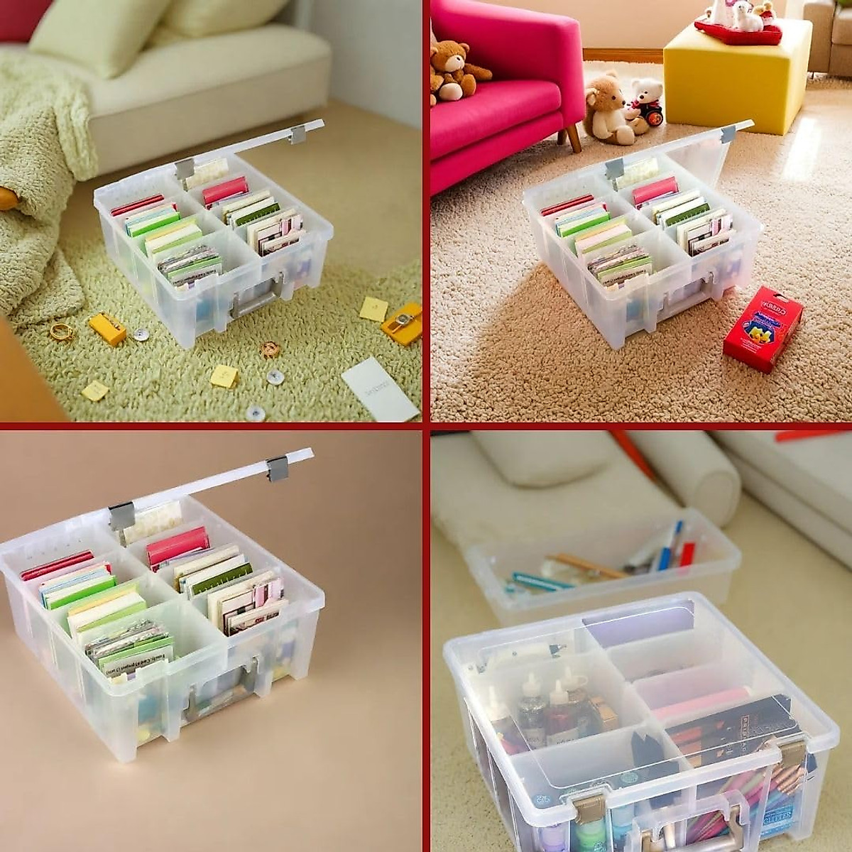 ArtBin 0365500 Super Satchel Double Deep, Portable Art & Craft Organizer with Handle, [1] Plastic Storage Case, Clear with Gold Accents, Clear & Gold