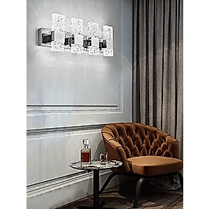 OYLYW Modern LED Bathroom Vanity Light Fixtures Chrome Stainless Steel 4 Light Wall Sconces for Bathroom Lighting Fuxture Over Mirror 28 Inch 40w LED Crystal Wall Light Cool White 5800K