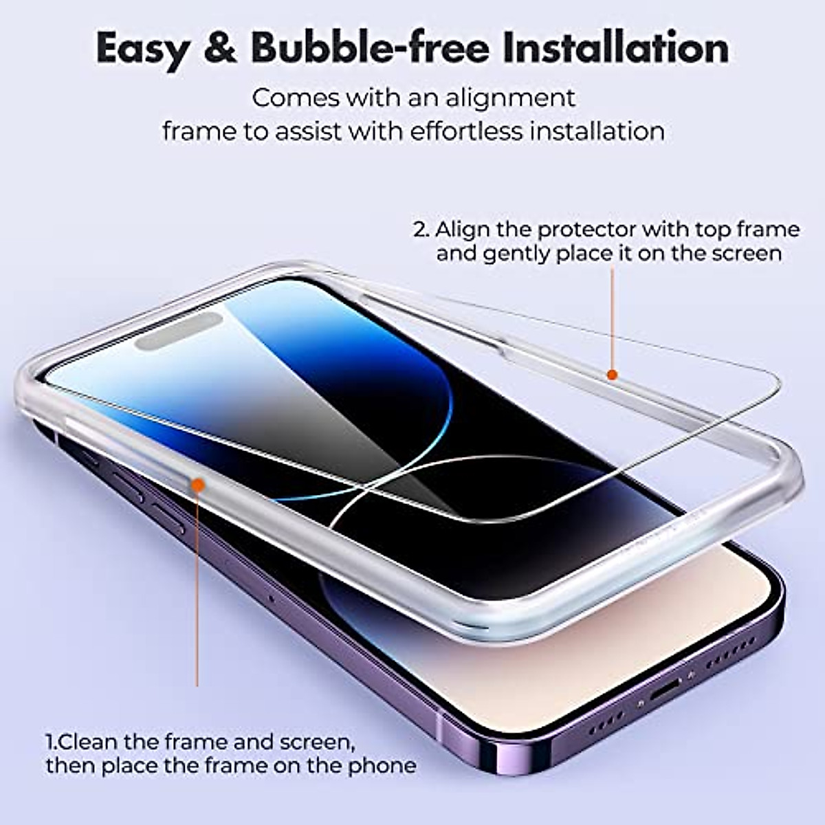 UNBREAKcable 3-Pack Screen Protector for iPhone 14 Pro, Shatterproof Tempered Glass [Easy Installation Frame] [9H Hardness] for iPhone 14 Pro 6.1"