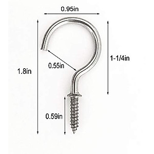 IDEALSV 1-1/4" Screw Ceiling Hooks Stainless Steel Cup Hooks 1-1/4 Inch Screw-in Lights Hooks Plants Hanger Hooks Outdoor and Indoor Hanging (40 Pack)