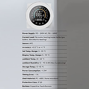 Tuya WiFi Smart Thermostat for Electric Heating Digital Temperature Controller Large L Display Touch Button Voice Control Compatible with Google Assist & Amazon Alexa/Xiaodu/Tencent