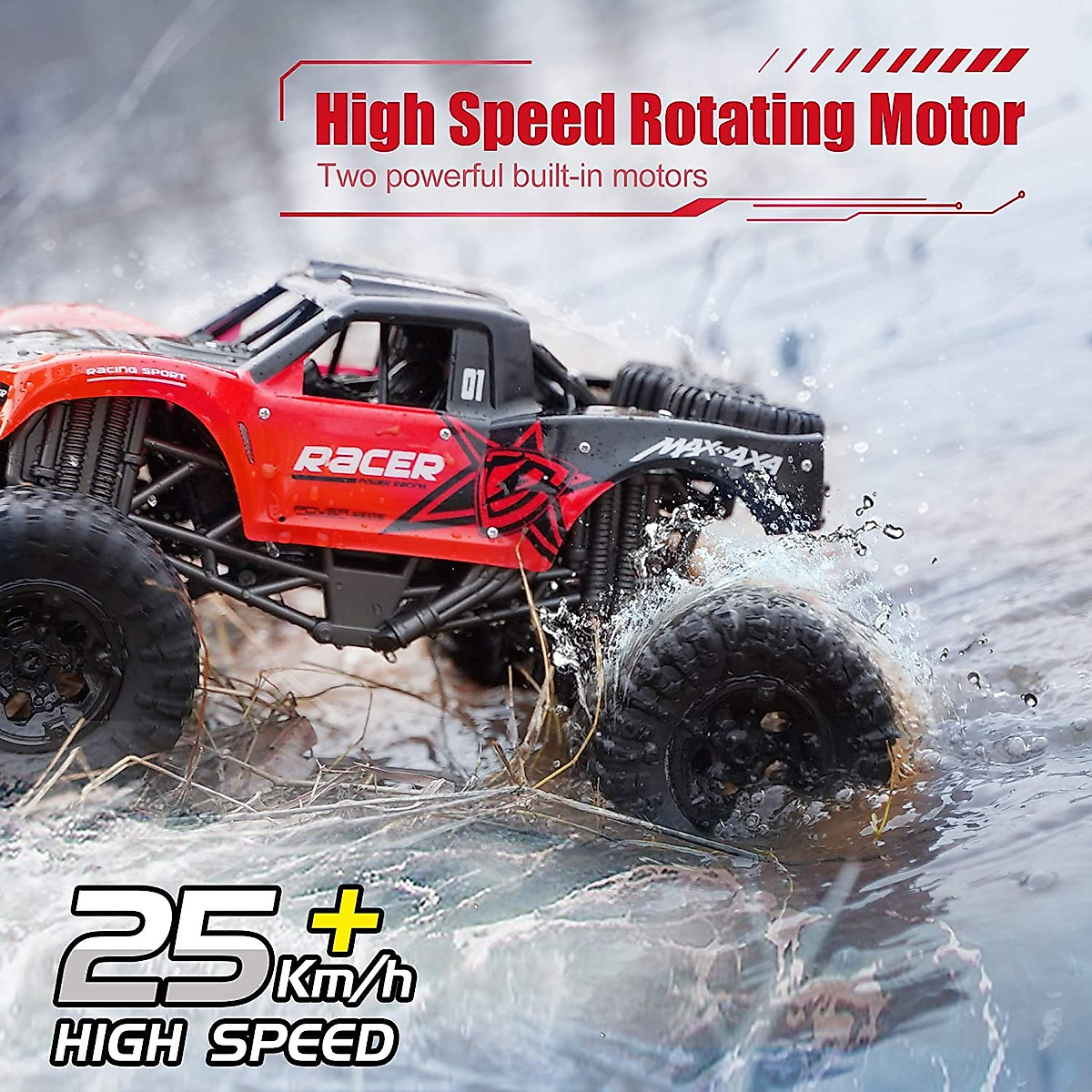 Remote Control Car, 1/12 RC Car Monster Truck 2.4GHz All Terrain Waterproof Racing Car Off-Road RC Crawler Toy Gift for Kids Adults