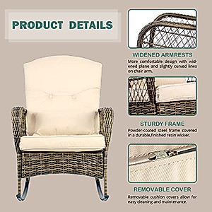 SENSWEET Outdoor Wicker Rocking Chairs Set of 2, Rattan Patio Rocking Chairs, All-Weather Rocking Lawn Wicker Furniture for Porch Deck Garden Backyard (Brown)