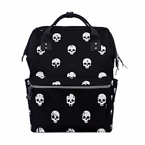 My Little Nest Large Capacity Diaper Bag Black White Skulls Pattern Durable Multi Function Travel Backpack for Mom Girls