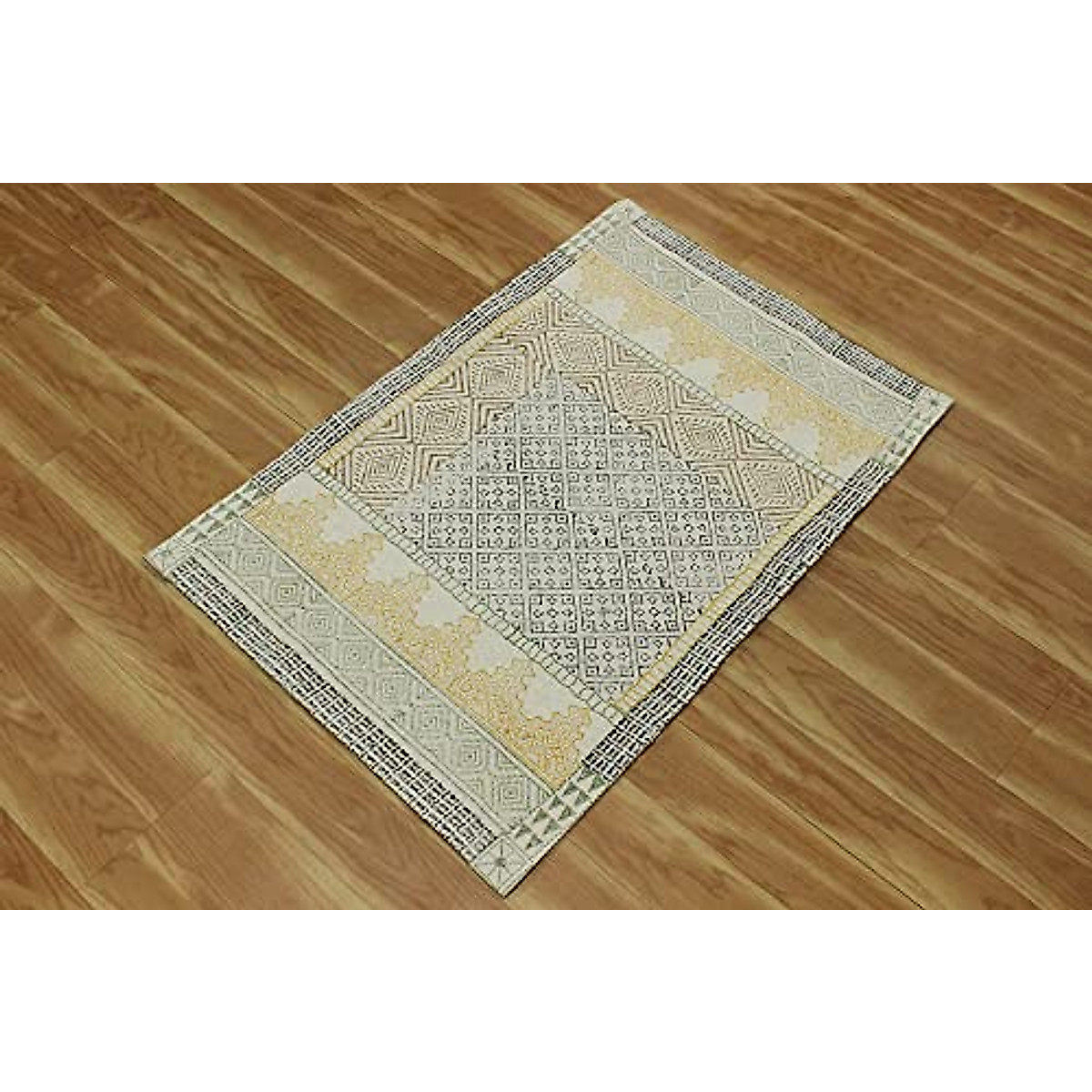 Casavani Indian Handmade Black, Brown Geometric Area Rug Boho Kilim Flat Weave Indoor Hall Room Decor Carpet Throw Rug Boho Rugs for Bedroom Living Room Balcony 6x8 Feet