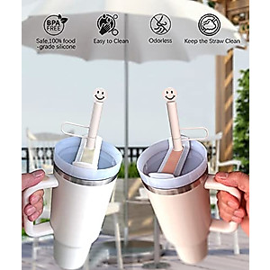 Aiscool 6Pcs Straw Covers Compatible with Stanley 30 & 40 Oz Tumbler with Handle Cream, 0.39in/10mm Straw Covers Cap, Soft Reusable Silicone Straw Protectors