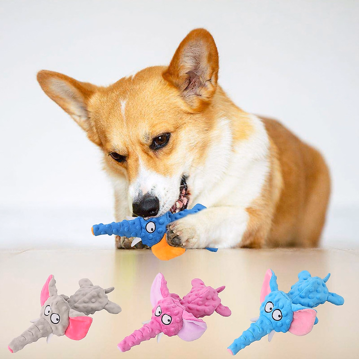 Grebest Pet Chew Toy Interactive Pet Toy Pet Toy Bite-Resistant Interactive Plush Dog Chew Toy Cartoon Elephant Shape Pet Squeaky Toy Pet Supplies Dark Blue