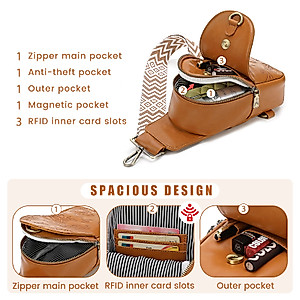 AI EN JIU Sling Bag for Women, Crossbody Fanny Pack Sling Chest Bag for Women, Leather Sling Daypack Shoulder Backpack with 2 Adjustable Straps (Brown)