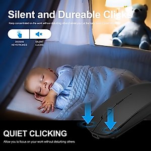 KLO 4 Modes Rechargeable Bluetooth Mouse/Bluetooth 3.0/5.2+USB-2.4G/Type-C,Bluetooth Mouse for MacBook pro/MacBook air/Laptop/iMac/ipad/Notebook/pc（BT/USB-C Black）