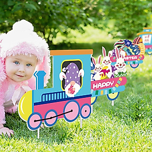 Yulejo 4 Pack Easter Yard Signs Easter Outdoor Decorations with Stake Easter Garden Signs with Easter Egg, Bunny, Gnomes for Courtyard Lawn Outdoor Decoration Easter Party Decoration Outside