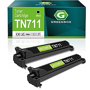 GREENBOX Compatible TN711 Black Toner Replacement for Konica Minolta TN711 A3VU130 Toner for Minolta Bizhub C654 C654e C754 C754e (2 Black, High Yeild)