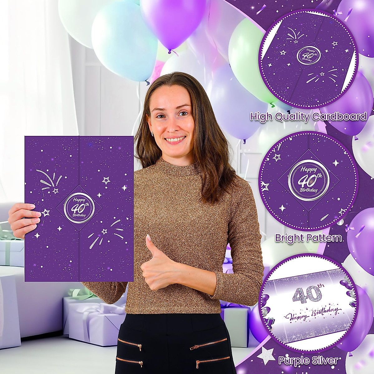 40th Birthday Decorations for Women Purple Silver Happy 40th Birthday Signature Guest Book Alternative for Women Men 40th Birthday Anniversary Party Gifts Supplies Favor Decor Greeting Card Creative