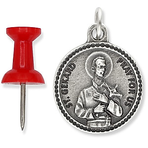 Saint Gerard Necklace Patron Saint of Fertility & Pregnancy Catholic Jewelry - Silver Oxidized Round 7/8" St Gerard Medal with 24" Adjustable Hypoallergenic Ball Chain - Made in Italy