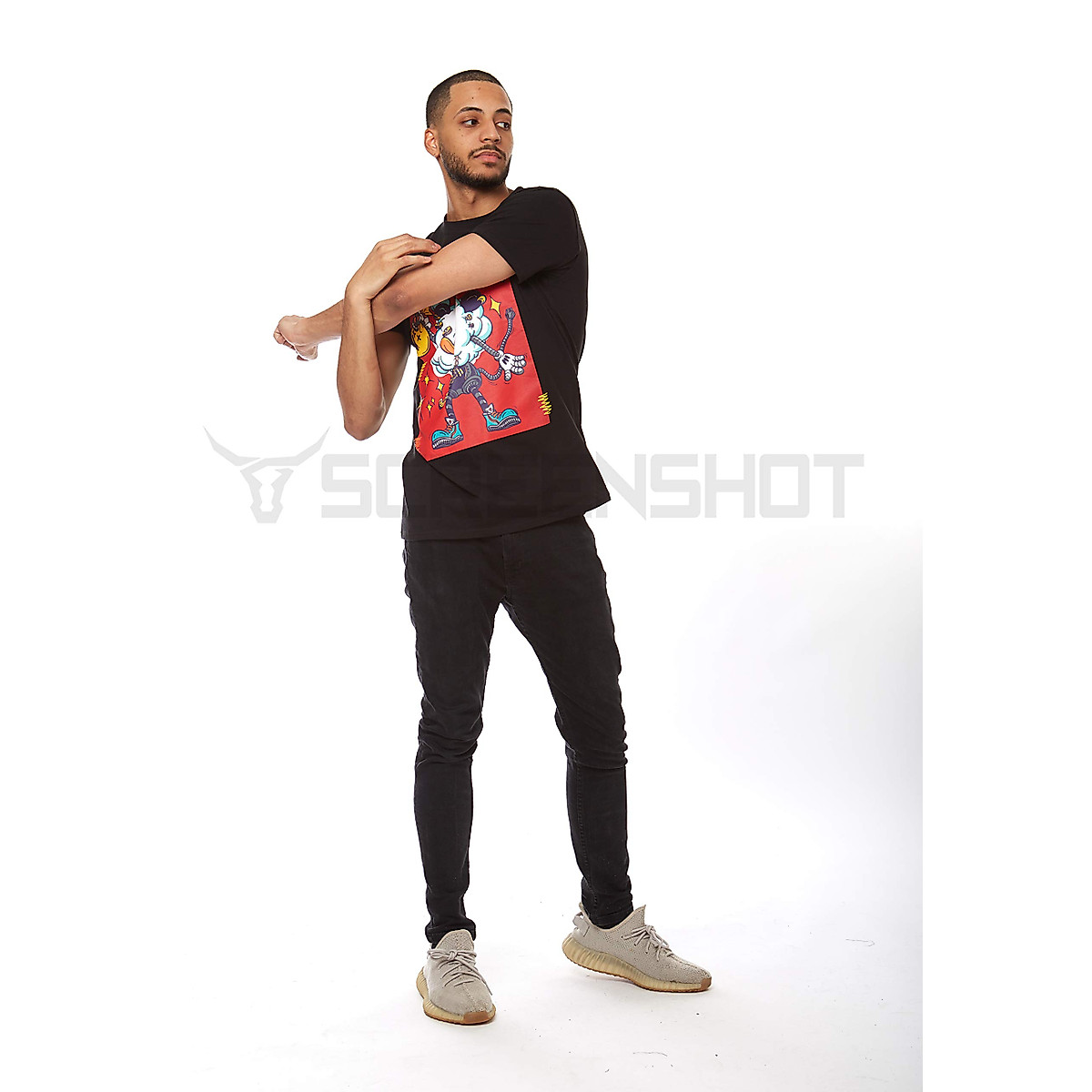 SCREENSHOTBRAND-S11024 Mens Hip-Hop Premium Hipster Tee Hustle Tongue Cartoon Character Print T-Shirt-Black-Small