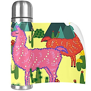 Alpaca Llama Cactus Stainless Steel Water Bottle Leak-Proof, Double Walled Vacuum Insulated Flask Thermos Cup Travel Mug 17 OZ