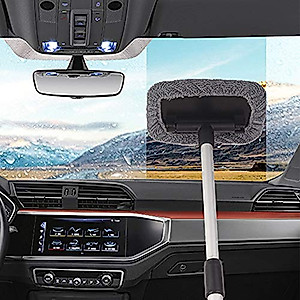 URlighting Windshield Cleaning Brush Tool - Car Window Cleaner with Extendable Handle Auto Car Glass Cleaner with 2 Washable and Reusable Pads(Gray)