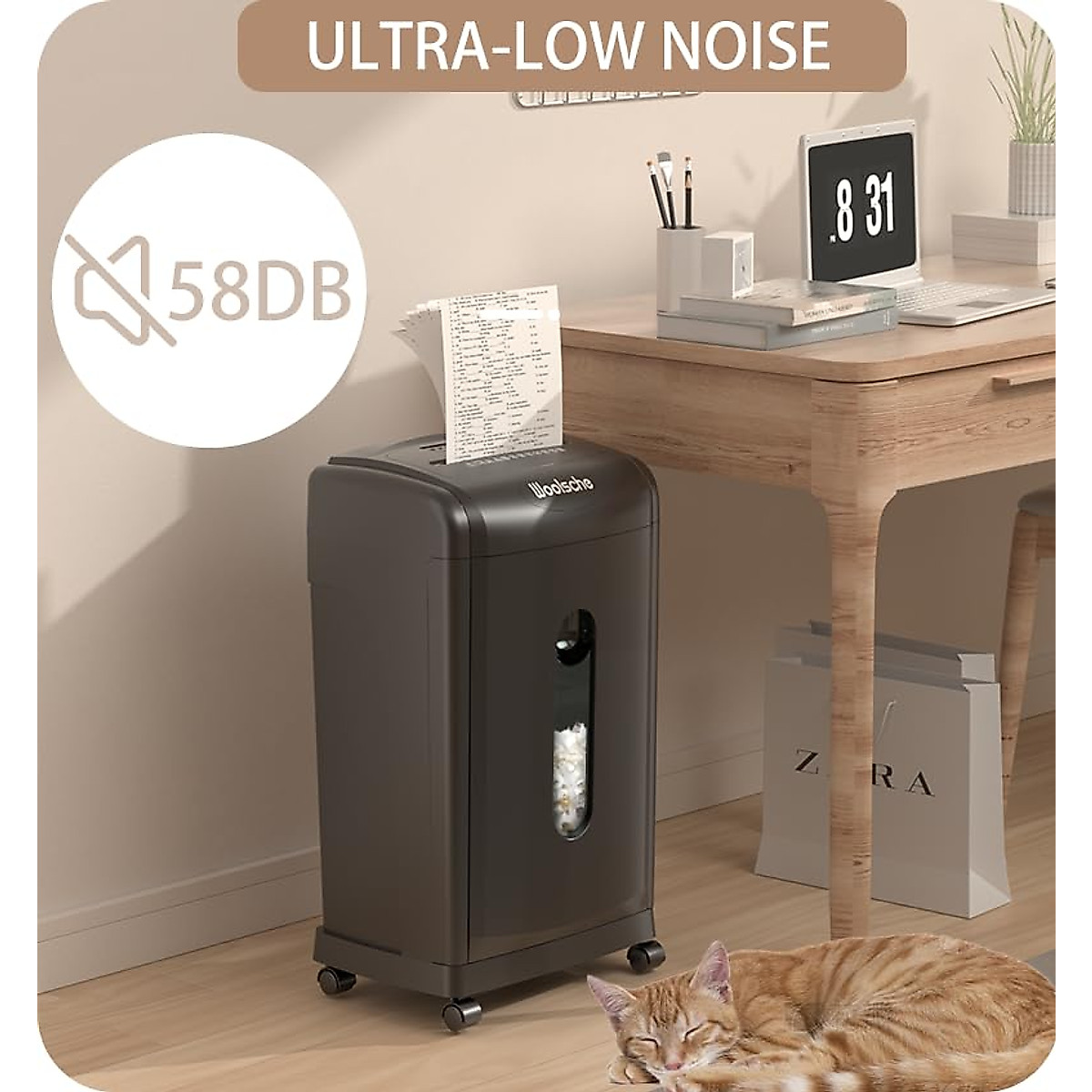 Paper Shredder Movement Cross Cut Paper Shredder, Extra Large Capacity Home Office Heavy Duty Shredder for Paper,Credit Card,Mails,Staples (14.69 x 10.91 x 25.55 inch, 7.9 Gallons,Black)