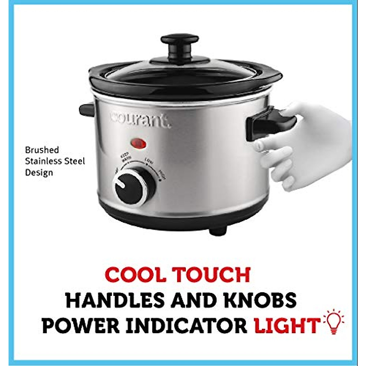 Courant Mini Slow Cooker Crock, with Easy Options 1.6 Quart Dishwasher Safe Pot, Stainless Steel