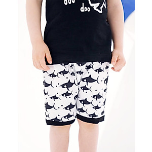 Kids4ever Baby Boys Summer Clothes Sets 12-18 Months Toddlers Boy Black and White Shark Sleeveless Shirt Tops + Fish Short Pants Child 3d Printed Doo Doo Letters Hawaiian Beach Board Shorts