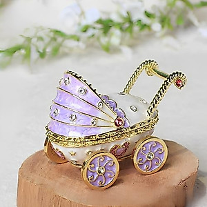 VISWITO Baby Carriage Stroller Ornaments Jewelry Trinket Boxes Ring Earrings Holder Organizers Hinged Hand Painted Enamel Decor Gifts for Girl,Women (Purple)