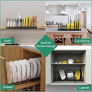 Expandable Pot and Pan Organizers for Cabinet Pot Lid Organizer Pot Rack with 10 Adjustable Dividers Pots Lid Holder Kitchen Pantry Bakeware Organizer and Storage (White)