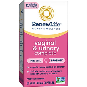 Renew Life Women's Wellness Vaginal and Urinary Probiotic and Cranberry Supplement, Probiotic Supplement for pH Balance for Women, Digestive Health, Dairy, Soy and Gluten-Free, 3.5 Billion CFU 60 Ct