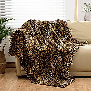 Bnuitland Leopard Print Fleece Flannel Throw (50x40inch) with Storage Pouch, 300 GSM Double Sided Lightweight for Bed Sofa Travel, Super Soft Fuzzy Fluffy Cheetah Print Blanket for Babys and Kids