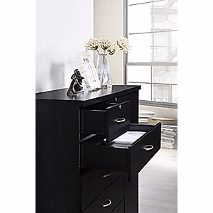 Hodedah 7 Drawer Jumbo Chest, Five Large Drawers, Two Smaller Drawers with Two Lock, Hanging Rod, and Three Shelves | Black
